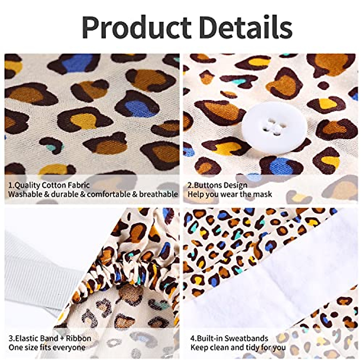 6 pcs Adjustable Bouffant Scrub Turban Cap with Buttons for Nurse Long Hair Ponytail,Surgical Beanie Hat for Medical Working