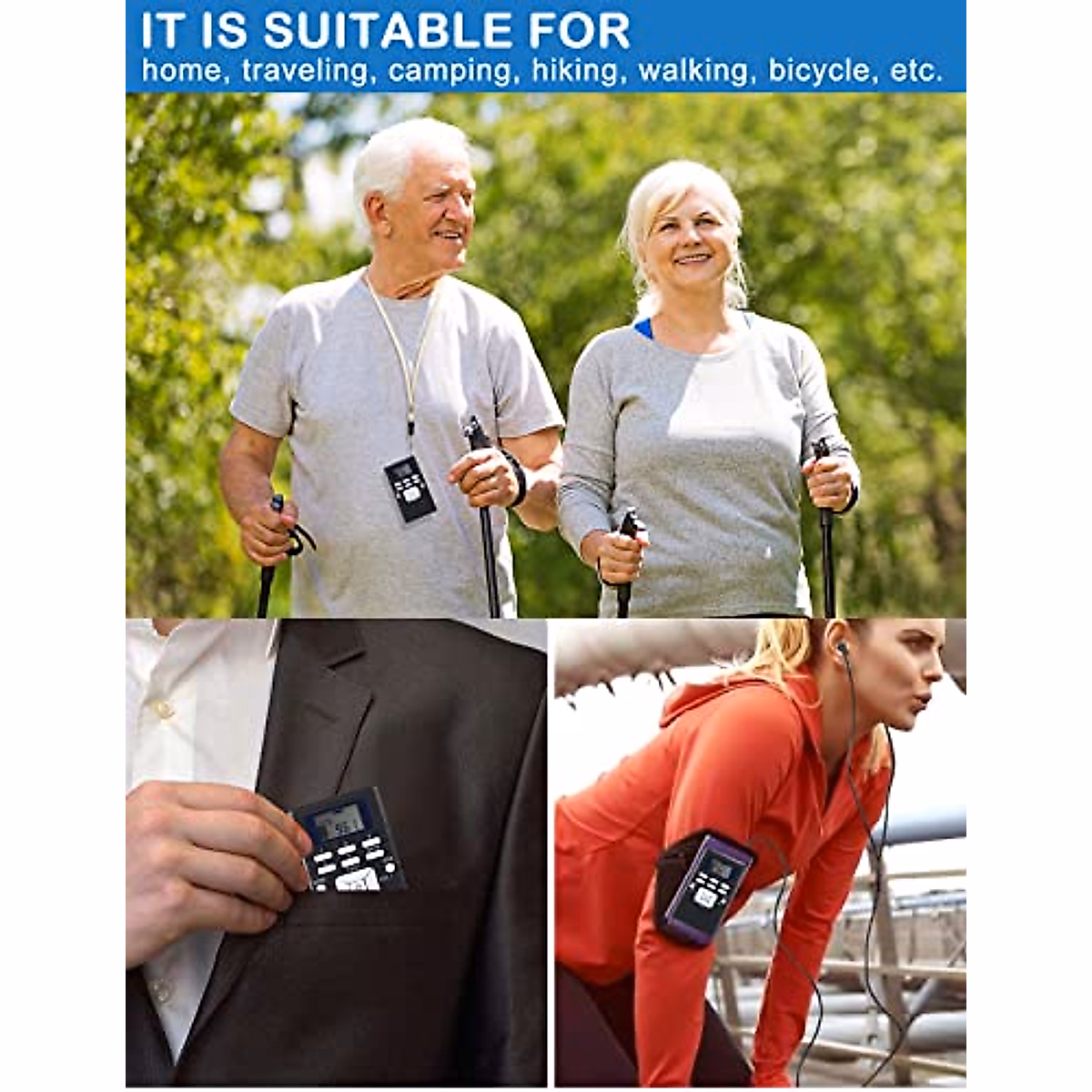 ZHIWHIS Mini Portable FM Radio, Stereo LCD Digital Display Tuning Pocket Walkmen Transistor Conference Receiver with Earphone, Small Pocket Radio Operated by AAA Batteries for Walking/Running