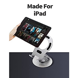 LIKEKIL Aluminum Phone Tablet Stand, Foldable,Adjustabl, 360° Rotating Base, Compatible with iPhone/iPad/Switch/Kindle/Tab（4-12.9"）(Silver)