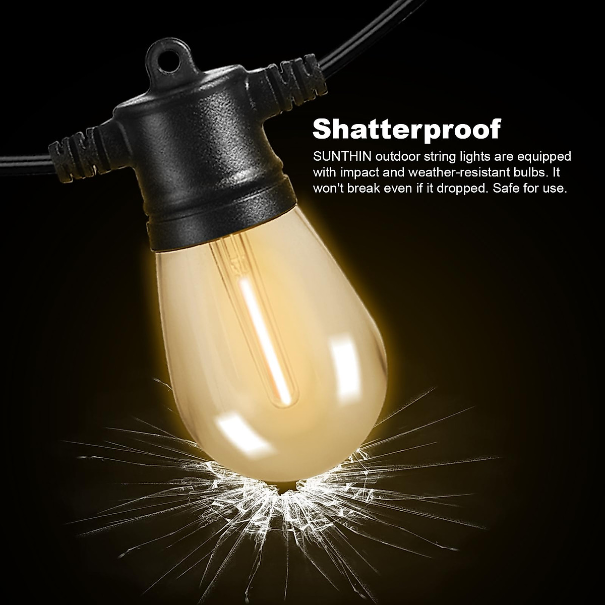 SUNTHIN Outdoor String Lights, 96FT Patio Lights with 32 LED Shatterproof Bulbs, Hanging for Outside, Garden, Backyard, Deck, Porch, Fence, Bistro, Pool, Party