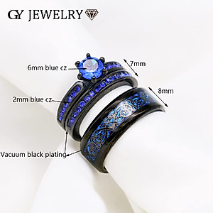 Gy Jewelry Two Rings Couple Ring Bridal Sets His Hers Black Stainless Steel 10k Black Wedding Band