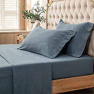 PURE ERA Jersey Knit 4pc Bed Sheet Set 100% T-Shirt Cotton Super Soft Comfy Breathable Fits Mattress Up to 20" Extra Deep Pocket (Solid Cerulean Blue, King)