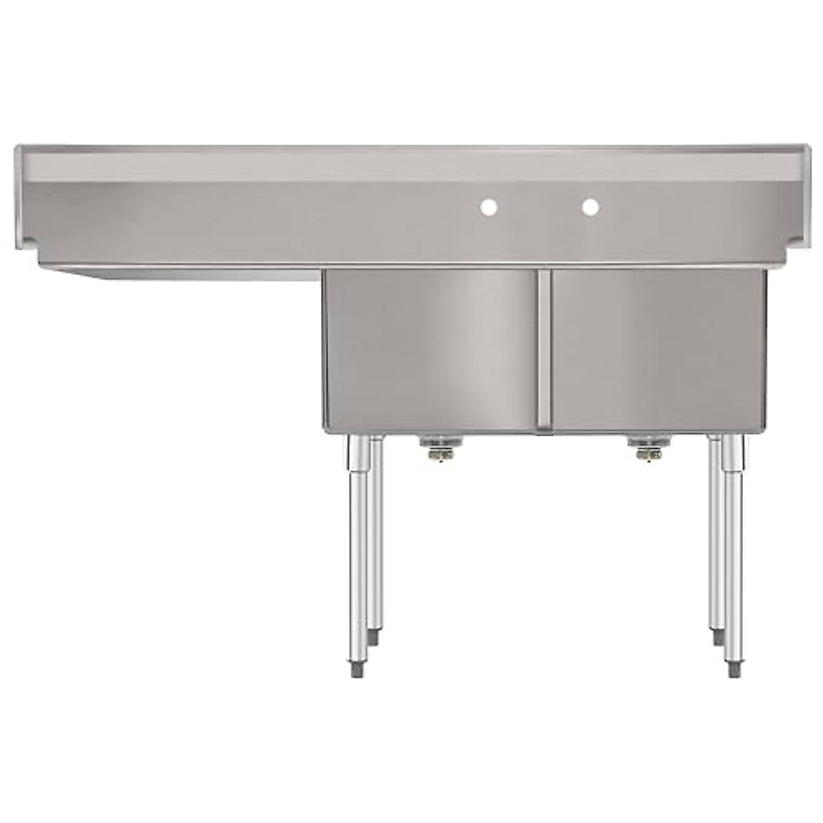 KoolMore 63 in. 18-Gauge 2-Compartment Commercial Sink with Backsplash and 24 in. Right Drainboard, Bowl dimensions 18"x24"x14" in Stainless-Steel (KM-SB182414-24R3)