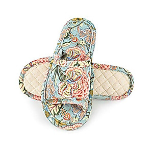 LOOPUINHOM Floral Velvet House Slippers for Women, Lightweight Open Toe Washable Portable Foldable Comfortable Guest Hotel Travel Airplane Spa Slippers Blue(7-8)
