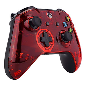 eXtremeRate Transparent Crystal Clear Red Faceplate Cover for Xbox One Wireless Controller (Model 1708), Custom Case Front Housing Shell for Xbox One S X Controller - Controller NOT Included