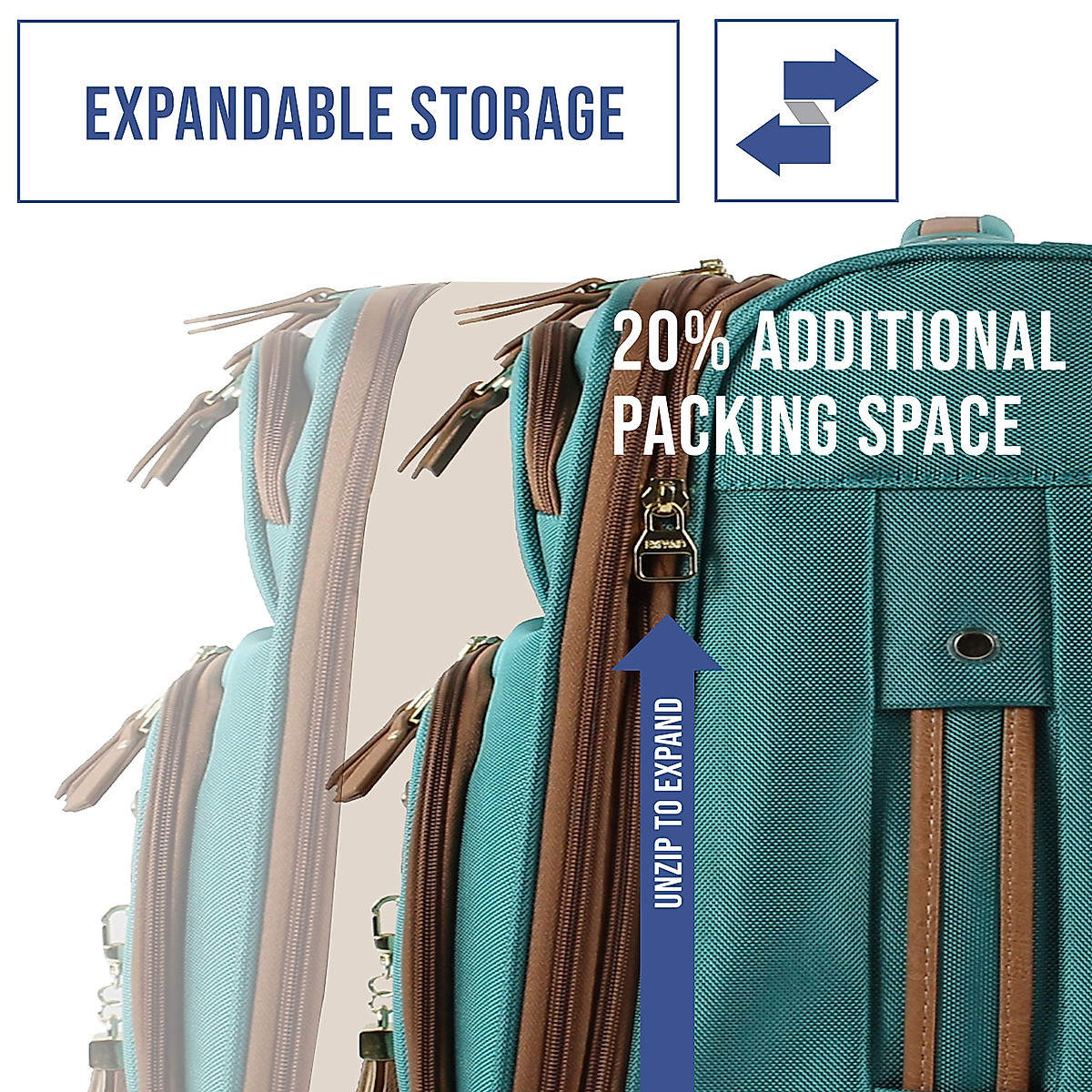 Steve Madden On Luggage Collection - Lightweight Softside Expandable Suitcase for Men & Women - Durable Bag with 4-Rolling Spinner Wheels (Harlo Teal Blue)