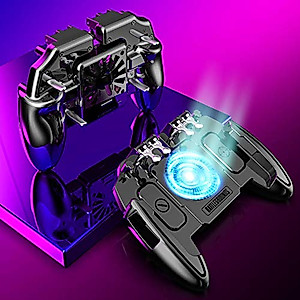ZOMTOP Mobile Gaming Controller with Cooling Fan and 4 Triggers for 6-Finger Operation on 4.7-6.5" iOS and Android Phones - L1R1 L2R2 Gaming Grip Gamepad(With cooling fan)