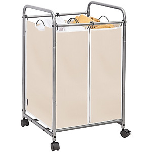 STORAGE MANIAC Laundry Sorter 2 Section, 90 L Laundry Hamper with Wheels, Laundry Basket Sorter, Laundry Separator Hamper, Laundry Organizer, 2 Bag Laundry Cart with Wheels and Removable Bags, Beige