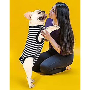 Dog Surgical Recovery Suit,Surgery Female Male Dog Shirt,Spay,Neuter Recovery Clothes,Zipper Closure Cotton Striped Wounds Protect Suit,Black Striped XS