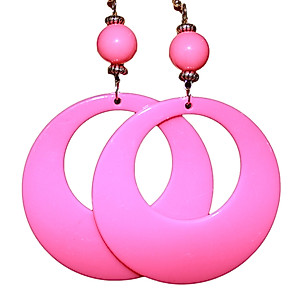 Neon Fluorescent Large Retro Hoop Dangle Costume Earring (Neon Pink)