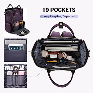 LOVEVOOK College Laptop Backpack, 15.6 Inch Travel Backpack for College, Waterproof Work Backpack Woman for Teacher Nurse Anti-theft Travel Back Pack, Gifts for Women,Dark Purple