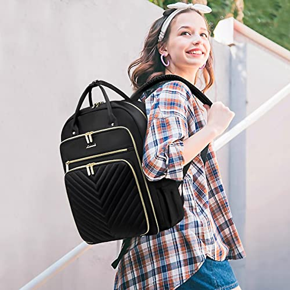 LOVEVOOK Laptop Backpack Women Teacher Backpack,17.3 Inch Laptop Bag with USB Port,Waterproof Daypack for Work Travel,Black