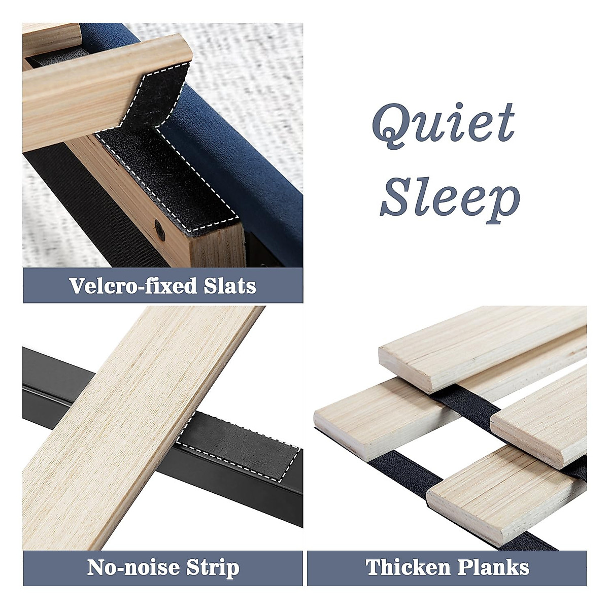 Allewie Queen Platform Bed Frame/Velvet Upholstered Bed Frame with Vertical Channel Tufted Headboard/Strong Wooden Slats/Mattress Foundation/Box Spring Optional/Easy Assembly/Navy Blue