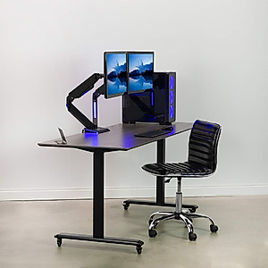 VIVO Premium Dual 17 to 32 inch Gaming Pneumatic Monitor Arms Clamp-on Desk Mount Stand with Blue LED Lights, Max VESA 100x100, Black STAND-GM2BB