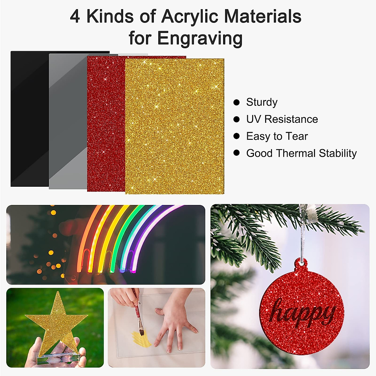 Csyidio 220PCS Engraving Material Box, DIY Materials Apply to All Laser Engravers with Instructions, Laser Engraving Supplies Including Acrylic Sheet, Metal Materials, Wood Materials