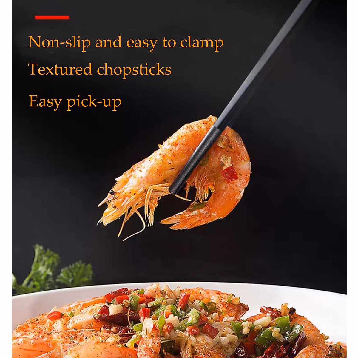 ALCSIX 10 Double food grade glass fiber alloy chopsticks, ergonomic design, anti-slip frosted texture tip is easy to grab food, round Roman column black main design is anti-slip and easy to grasp.