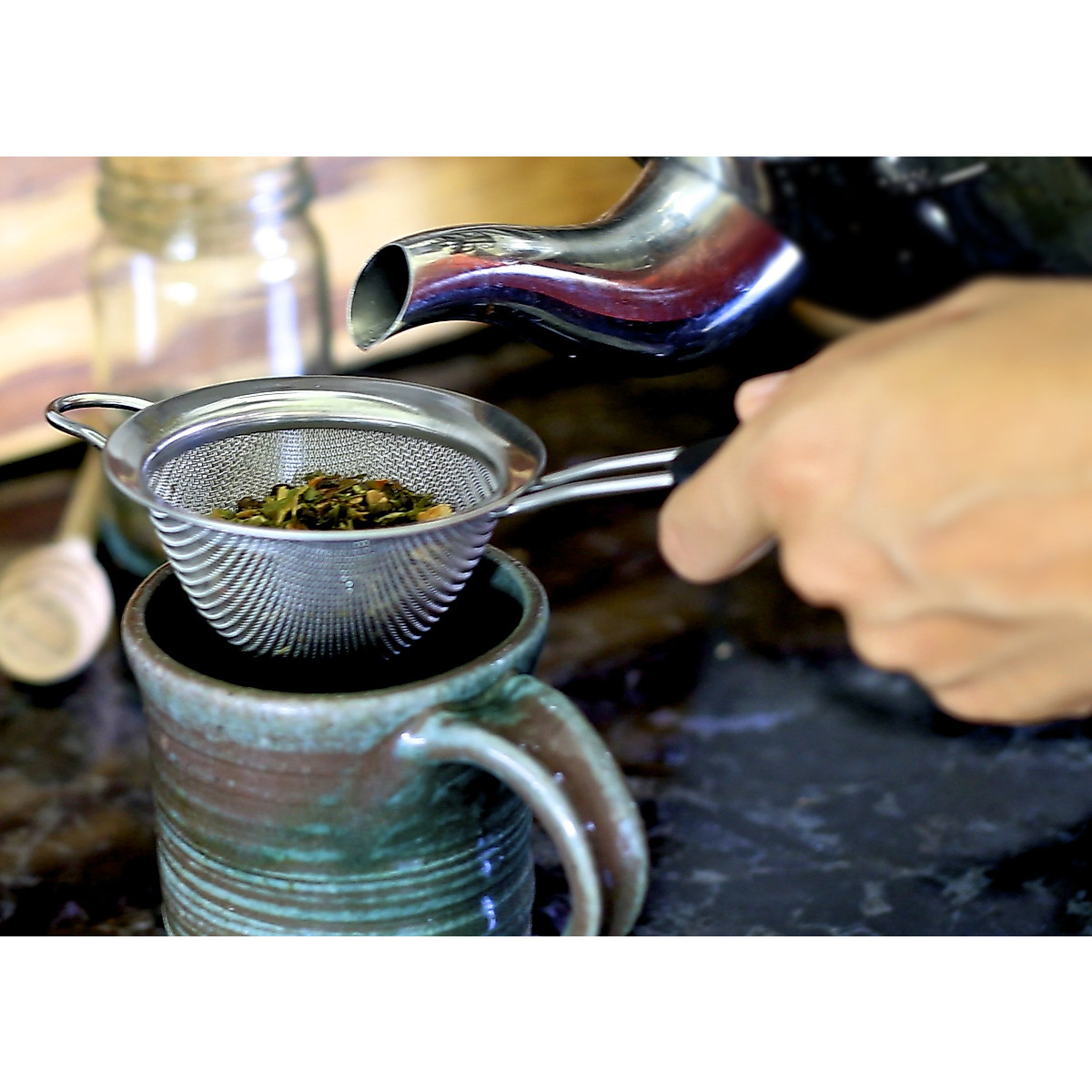 LiveFresh Fine Mesh Stainless Steel Mini Tea Strainer with Non Slip Handle - 3 inch - Ideal Size for Straining Teas and Cocktails or Sifting Flour, Sugar, Spices, and Herbs