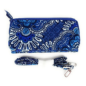 Vera Bradley RFID Wallet Crossbidy Blue Tapestry Quilted Cotton