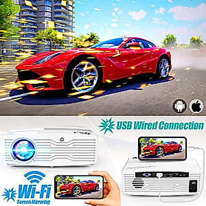 Native 1080P 5G WiFi Bluetooth Projector, 10000Lumens 300” Display Outdoor Projector, 350 ANSI, 4K Supported, Home Projector for iOS/Android/TV Stick