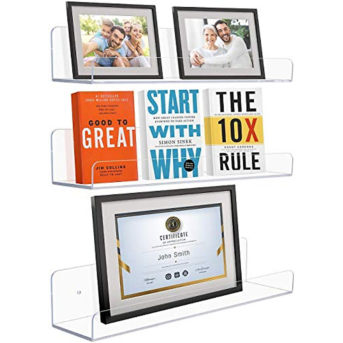 Sorbus Acrylic Wall Ledge Floating Shelf Rack Organizer, Invisible Display Style, for Books, Figurine, Picture Frame Storage, Wall Mounted Shelves for Home, Bathroom, Nail Salon, Spa (15 x 4.3 x 3'')