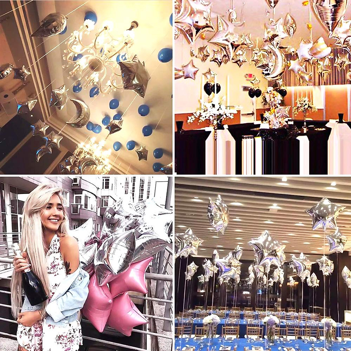 Owevvin 20 Pcs 18 Inch Silver Star Balloons, Aluminum Foil Balloon Mylar Balloon Metallic Balloons for Birthday, Wedding, Baby Shower, Party Decoration, Festive Décor