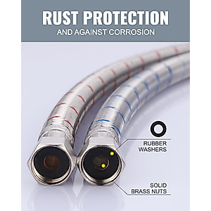 ALEASHA 72” Length Faucet Supply Lines,Flexible Faucet Hose Connector 3/8" to 3/8" Female Compression Thread Stainless Steel Braided Bathroom Kitchen Faucet Extension Water Supply Line,2Pcs