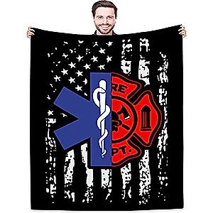 Joyloce Firefighter EMT Throw Blankets Birthday Gift Idea for Men Dad Husband Son Friend 60"x50" - Practitioner Fireman Firewoman EMS Blanket For Fire Fighter FD Department First in Last Out Responder