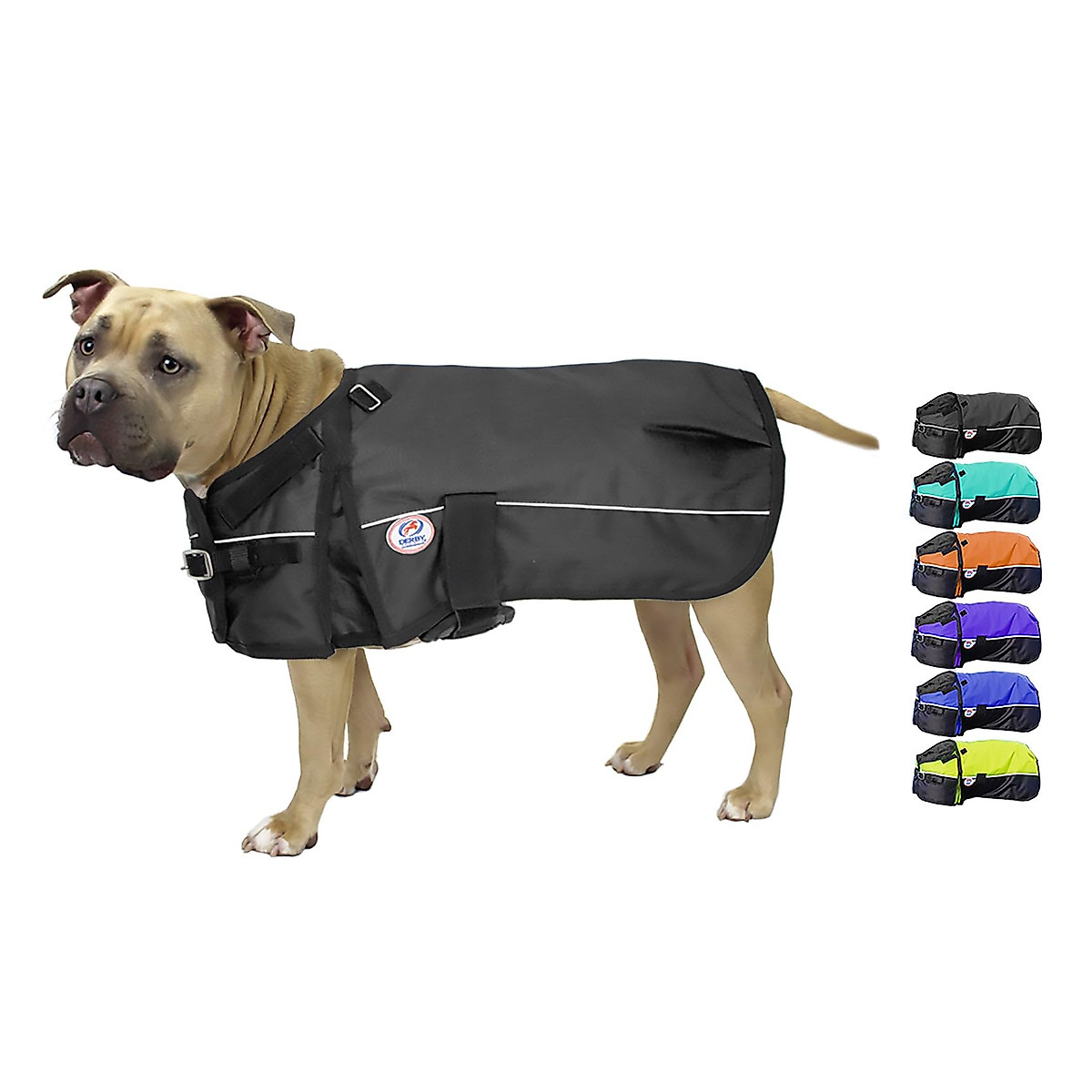 Derby Originals Horse Tough 600D Ripstop Waterproof Reflective Winter Dog Coat 150g Medium Weight, Black, 17.5"