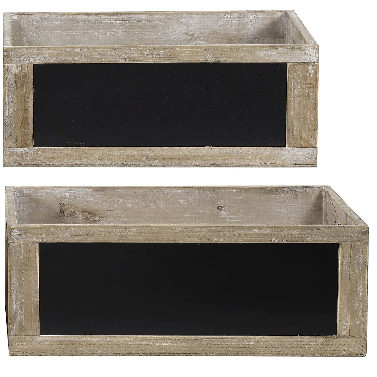 MyGift Rustic Brown Wood Crate with Chalkboard Label, Decorative Storage Bin Wooden Crates with Erasable Chalk Front Panel and Cut Out Handles, Set of 2
