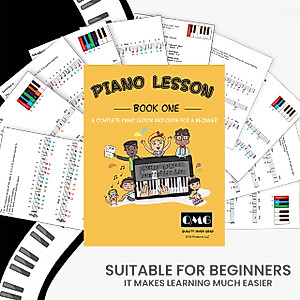 QMG Color Piano and Keyboard Stickers and Complete Color Note Piano Music Lesson and Guide Book 1 and Book 2 for Kids and Beginners; Designed and Printed in USA