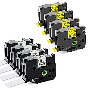 Labelife Compatible with Label Tape Replacement for Brother P Touch 18mm Label Tape TZe-641 Black on Yellow and Replace 24mm Label Tape TZe-251, Black on White (Total 8-Pack)