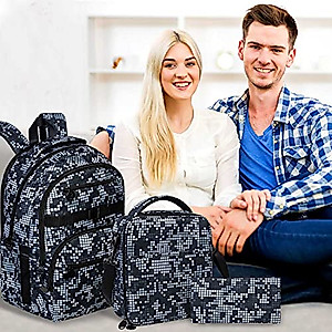 AGSDON Laptop Backpack, 16 Inch School Bag College Bookbag, Anti Theft Daypack Bags and Lunch Bag Set, Water Resistant Backpacks for Teens Boys Men Students(Black)