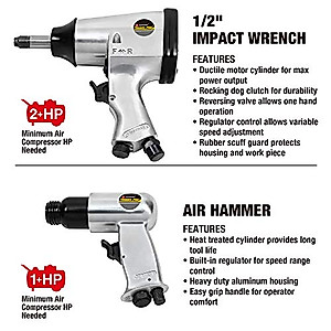 Trades Pro Air Tool and Accessories Kit, 71 Piece, Impact Wrench, Air Ratchet, Die Grinder, Aire Hammer, Hose Fittings, Storage Case - 836668