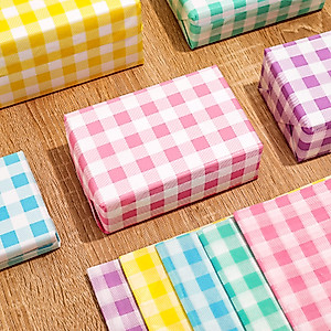 Whaline 100 Sheets Spring Pastel Tissue Paper Folded Flat Buffalo Plaid Wrapping Paper Purple Yellow Pink Green Blue Gift Tissue Paper for Home DIY Gift Bags Summer Easter Birthday Decor, 14 x 20inch