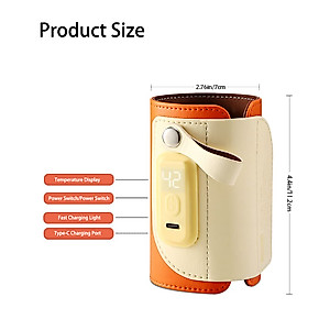 Portable Bottle Warmer, Baby Bottle Warmer, USB Breast Milk Bottle Heater with LCD Display, 5 Adjustable Levels, Bottle Warmer on The Go for Milk, Breastmilk, Water