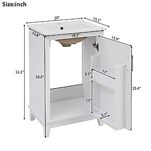 20" Bathroom Vanity with Sink, Bathroom Vanity Cabinet with Soft Closing Door, Bathroom Storge Cabinet, Free Standing Single Basin Vanity Set for Bathroom