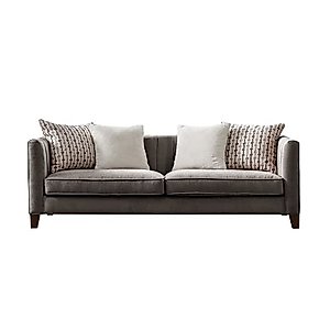 Acanva Velvet Mid-Century Modern Living Room Sofa with Channel Tufted Back and Arms, 82" W Couch, Grey