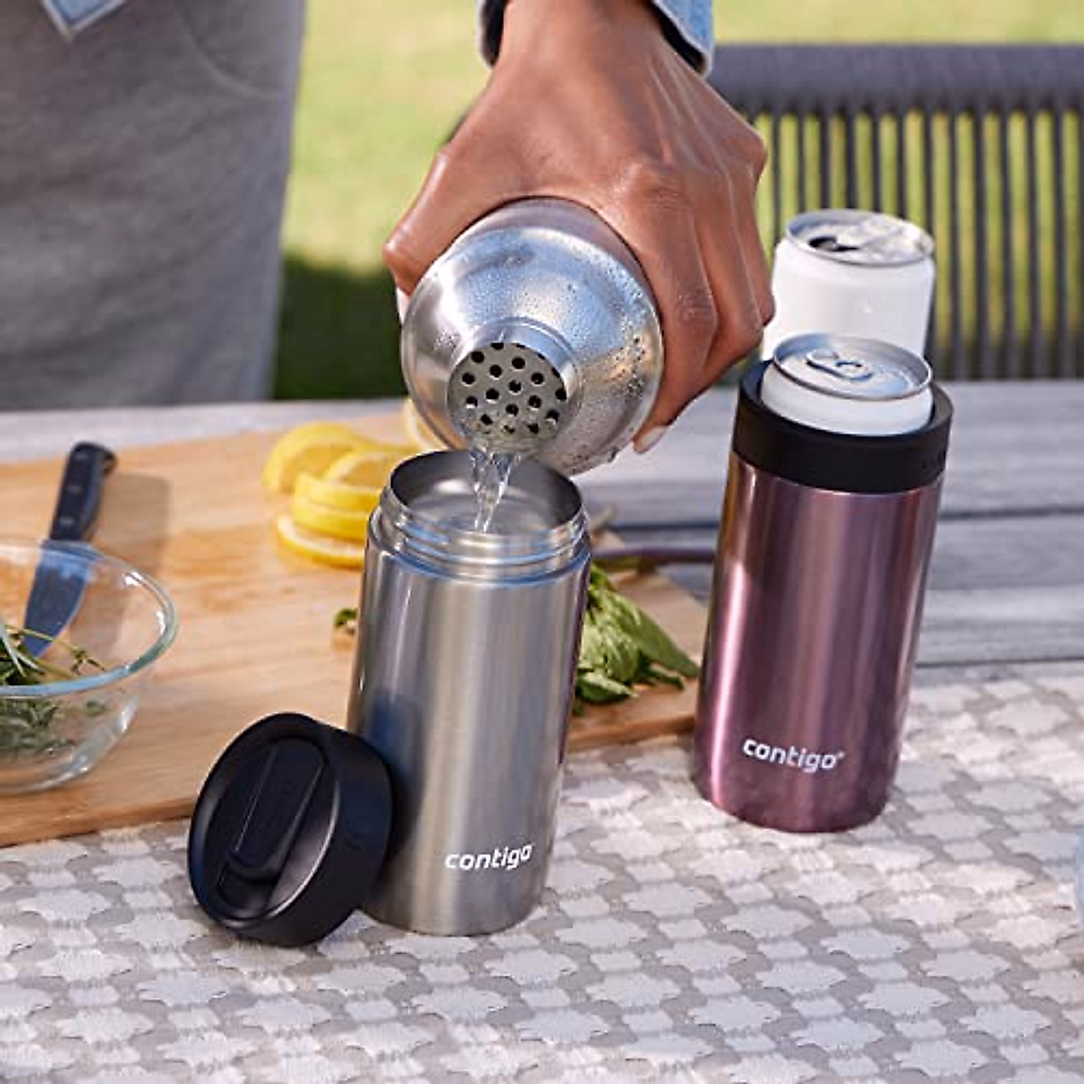 Contigo River North Stainless Steel Wine Tumbler with Spill-Proof Lid, Leak-Proof 12oz Reusable Wine Glass, Dishwasher Safe & Keeps Drinks Hot or Cold for Hours, 2-Pack Dark Ice & Sunbeam Gold