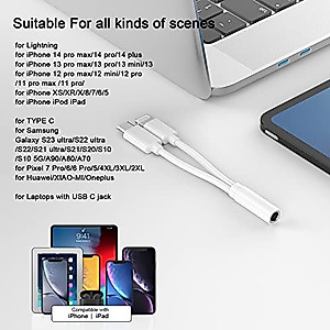 Lightning to 3.5 mm Headphone Jack Adapter,[Apple MFi Certified] iPhone Headphones Aux Audio Dongle+USB Type C to 3.5 mm Jack Female Adapter for iPhone 14 13 Pro Max 12 11 XS XR X 8 7 Samsung S23 S22