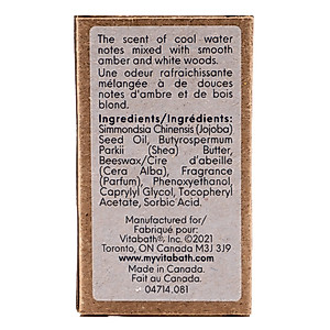 Vitabath Men's Solid Cologne Invigorating Crisp Cool Water & White Woods All Over Lasting Amber & Woodland Fragrance with Skin-Loving Natural Beeswax & Hemp - 0.5 oz