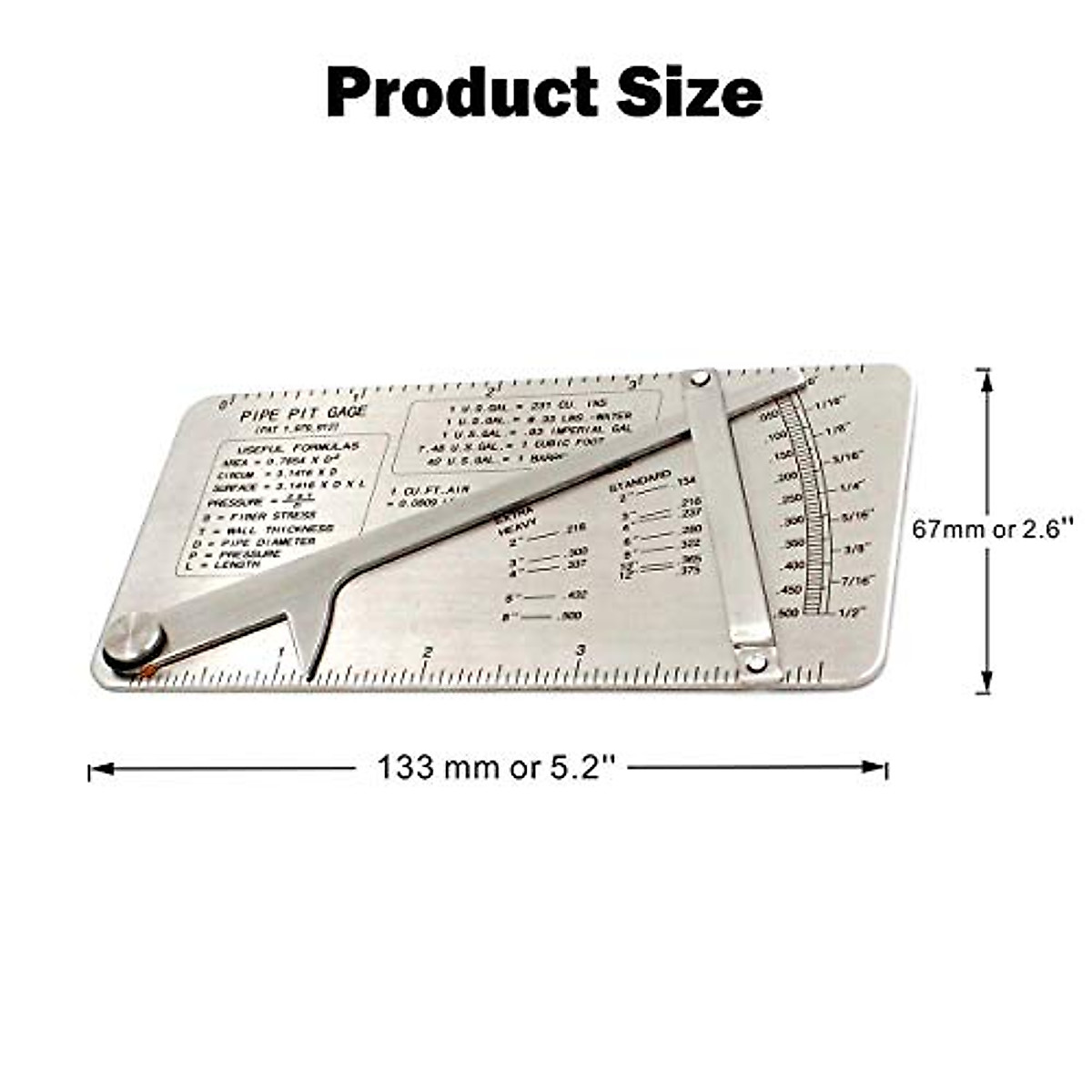 Pipe Pit Gage 0-1/2'' In 1/64'' Increments Handy Formulas Pipe Welding Undercut Stainless Steel