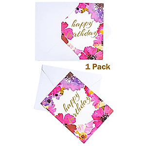 WRAPAHOLIC 13" Large Gift Bag with Card and Tissue Paper - Floral Gold Foil Happy Birthday