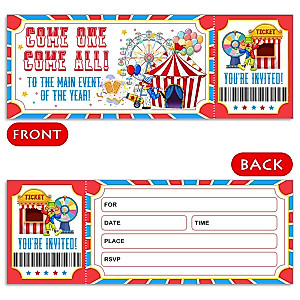 Simimi art Circus Ticket Invitations, Vintage Circus Party, Circus Ticket Birthday Party Invitation, 30 Ticket 30 Envelopes