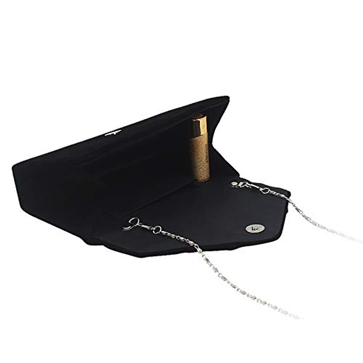 ZIUMUDY Elegant Velvet Envelope Pleated Clutch Bags Wedding Evening Shoulder Chain Handbags (Black)
