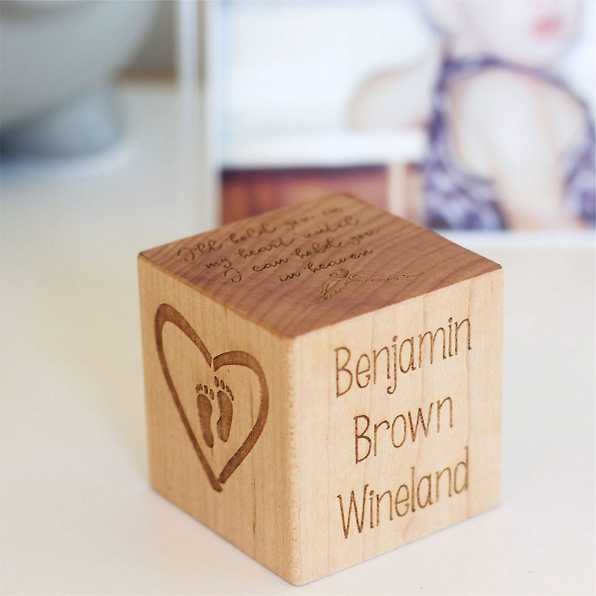 Smiling Tree Toys Personalized and Customizable Keepsake Baby Memorial Block, Handmade in The USA Using Natural Organic Wood