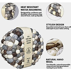 Felt Coasters Round - Premium Felted Ball Wool Coasters Set of 4 - with Lokta Gift Box & Ribbon - Handmade Large Absorbent Coasters for Drinks - Naturally Dense, Heat Resistant, Thick & Durable