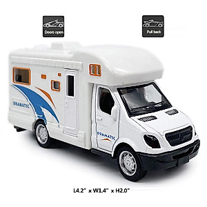 Mini Toy Camper RV Motorhome Toys for Boys Pull Back Diecast Model Car Recreational Vehicle Adventure with Furniture Roof and Side Door Open Children’s Vehicles Age 4 5 6 Kids Birthday Gifts, White