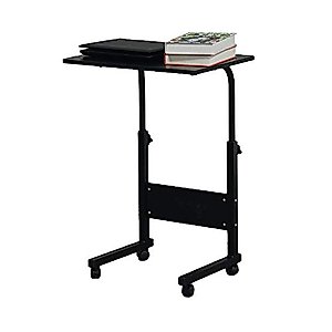 Outvita Mobile Computer Desk 23.62 Inches Height Adjustable Rolling Side Table, Home & Office Gaming Laptop Workstation Standing Sofa Corner End Cart with Wheels - Black