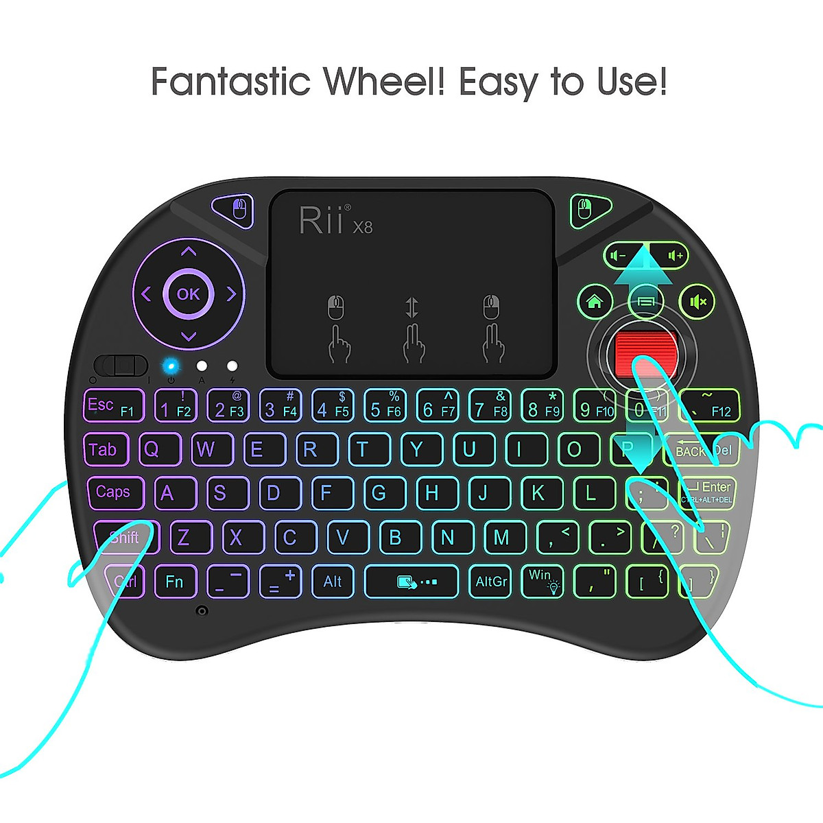 Rii X8 Mini Keyboard,2.4GHz Portable Wireless Keyboard with Touchpad Mouse,RGB Backlit,Rechargeable Battery for Android TV Box/Mac/PC/Nvidia Shield