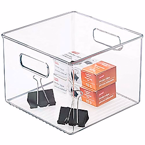 iDesign Recycled Plastic Pantry and Kitchen Storage, Freezer and Fridge Organizer Bin with Easy Grip Handles – 8” x 8” x 6”, Clear